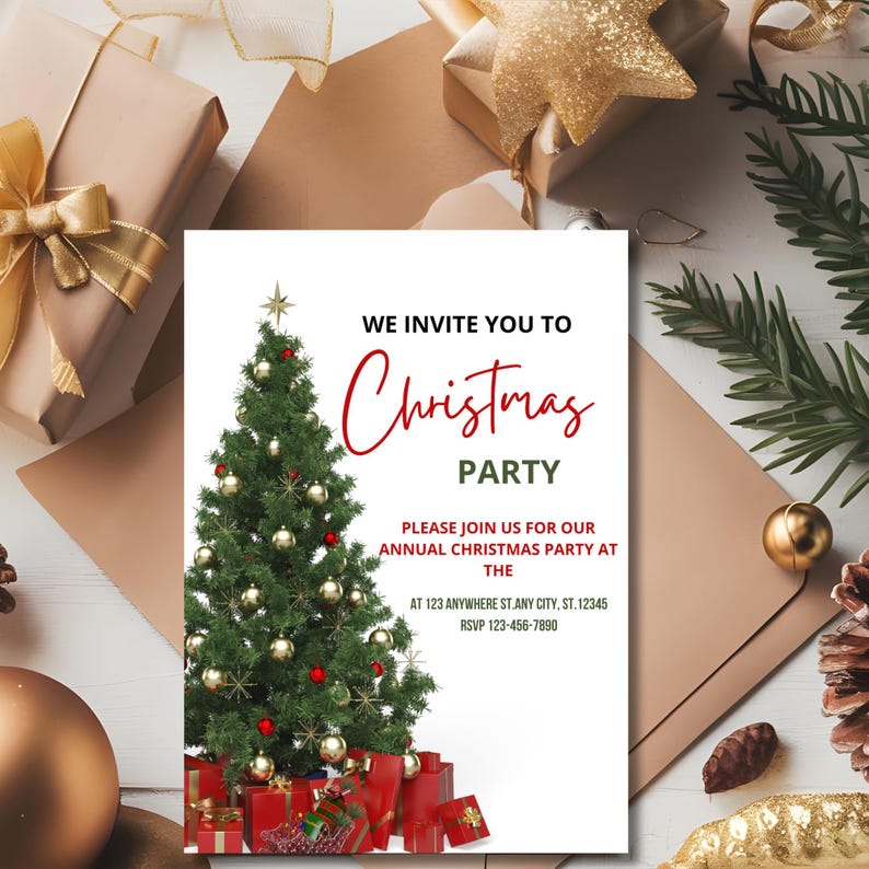 Editable Christmas Party Invitation Template, Printable Christmas Party ...
