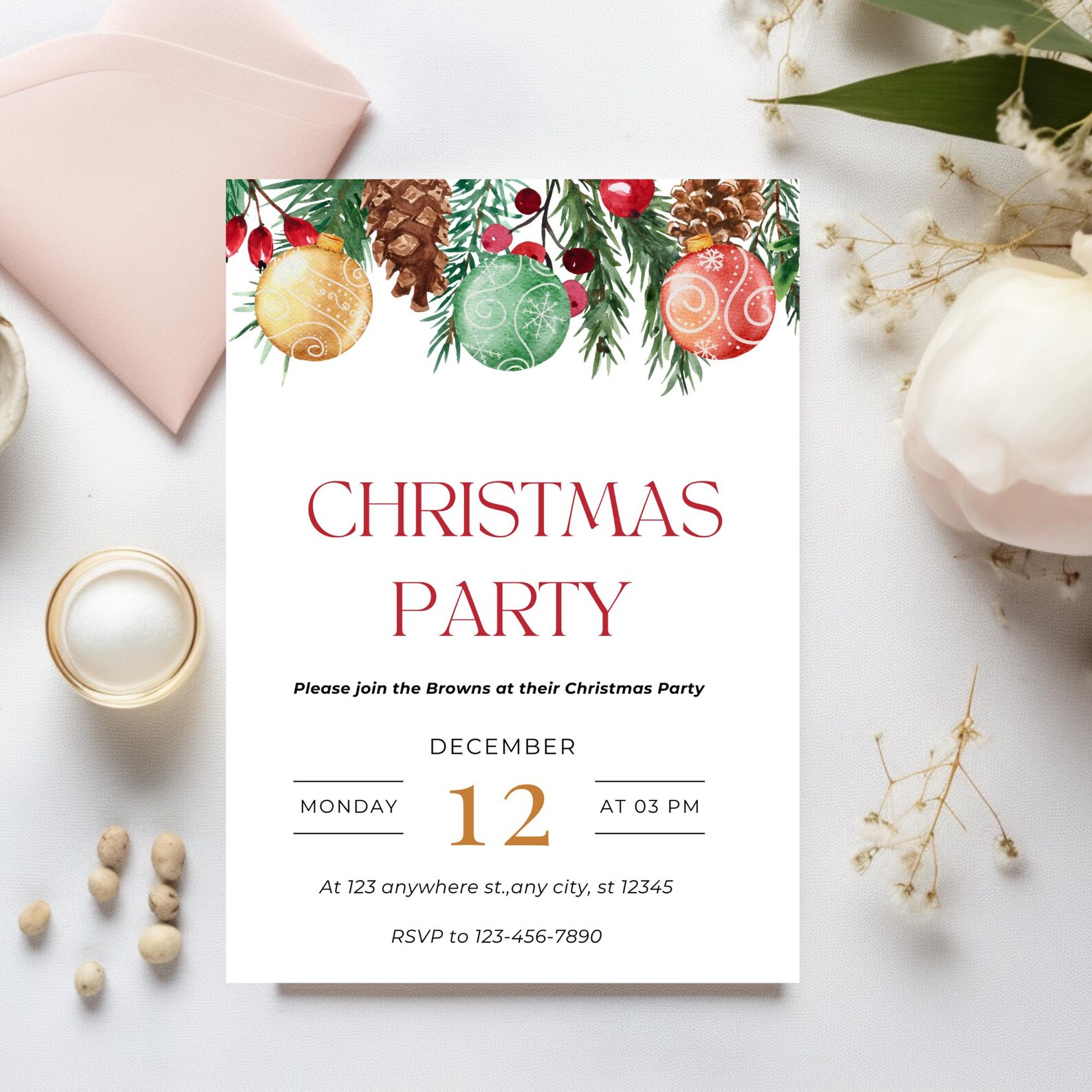 Editable Christmas Party Invitation Template, Printable Christmas Party ...