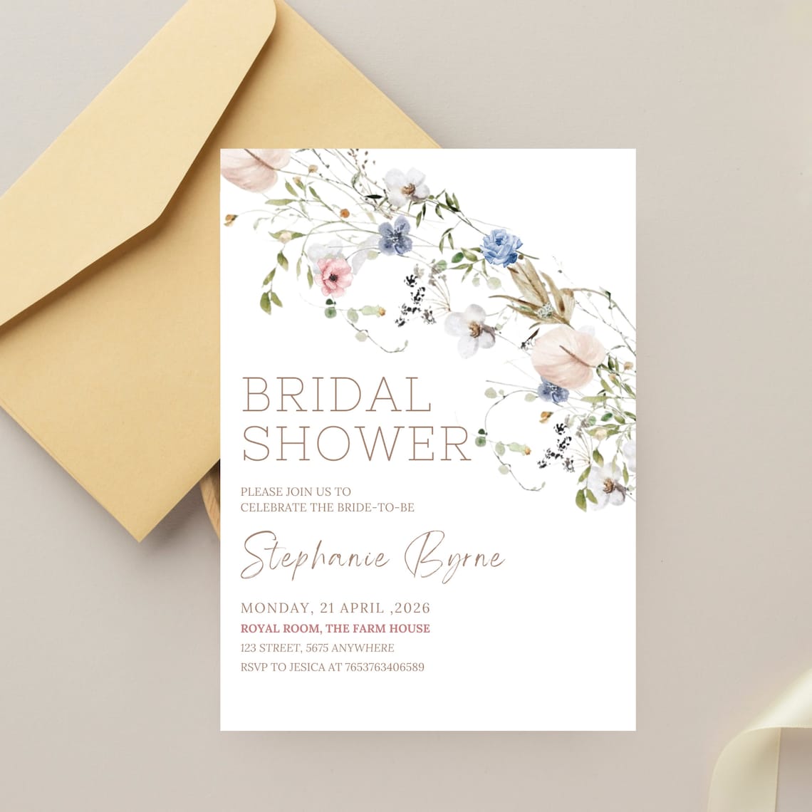 Editable Wildflower Wedding Invitation Template Printable Boho ...