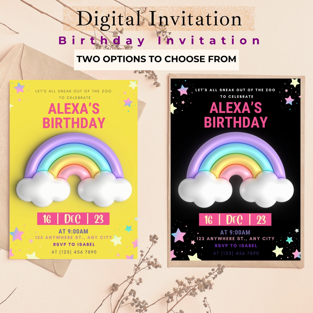 Neon Glow Rainbow Birthday Invitation, Rainbow of Fun Party , Gender ...