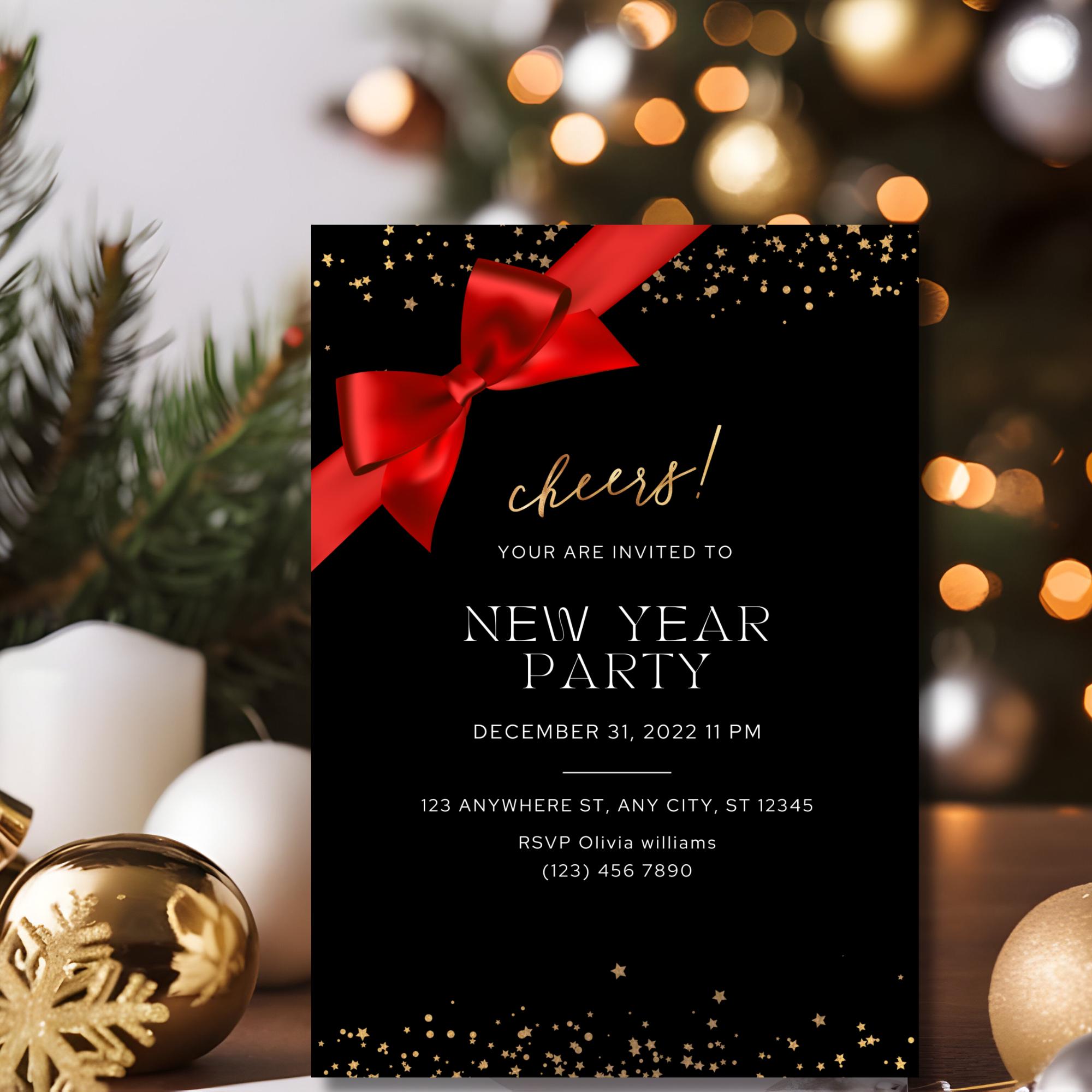 New Year Party Invitation Template, Editable New Year Celebration 2024 ...