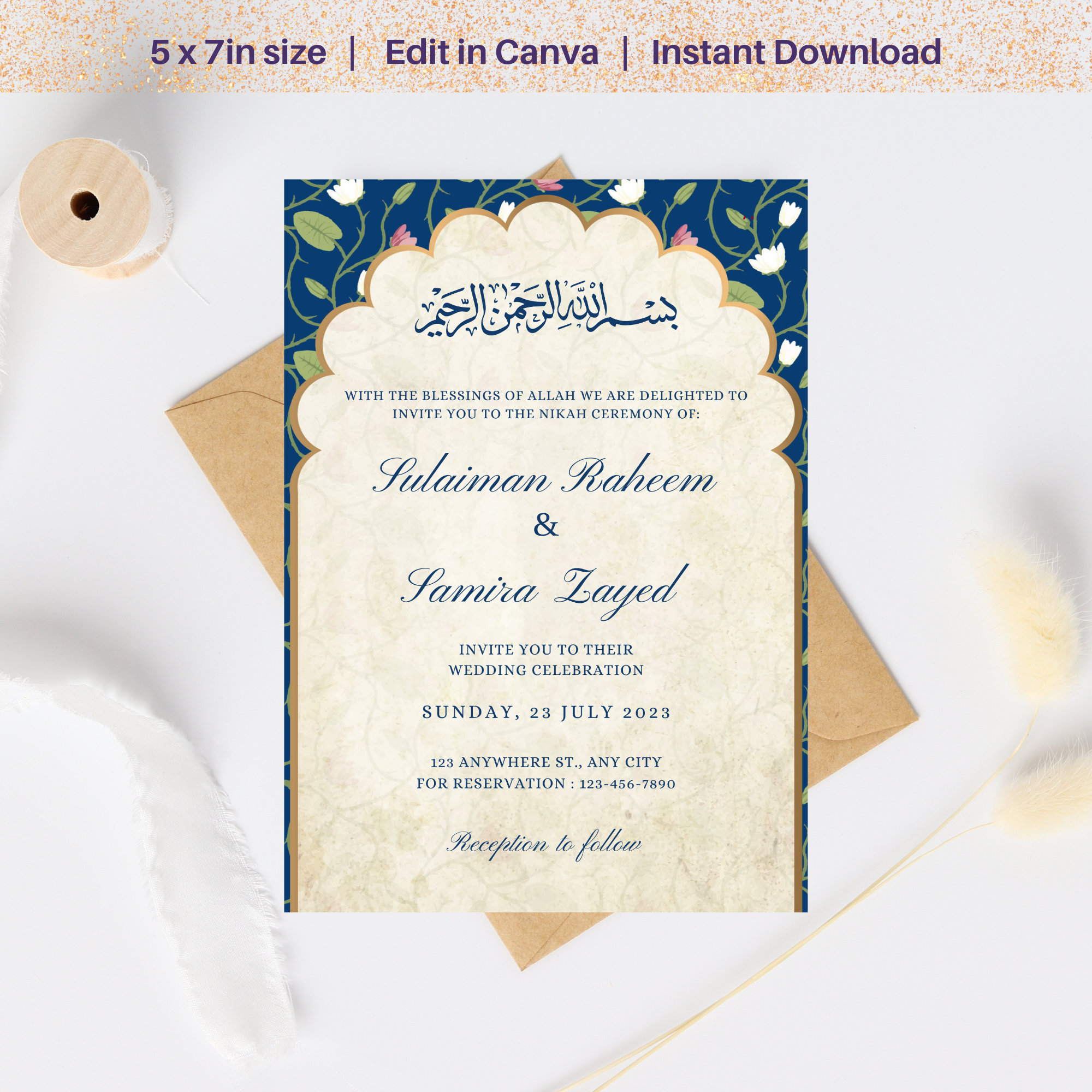 Editable Muslim Wedding Invitation Template Nikkah Walimah Shaadi ...