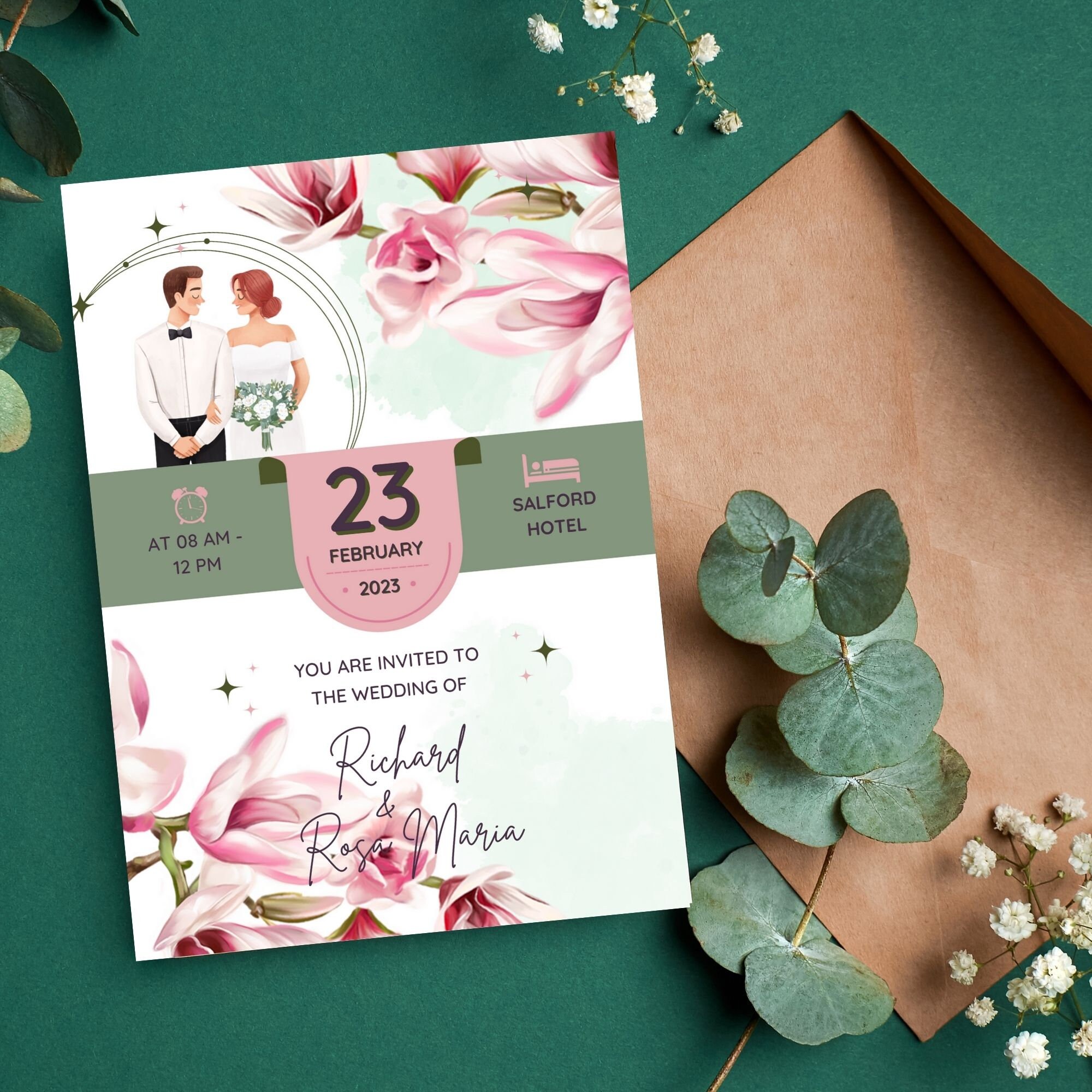 Editable Southern Wedding Invitation Template Magnolia Pink Vintage ...