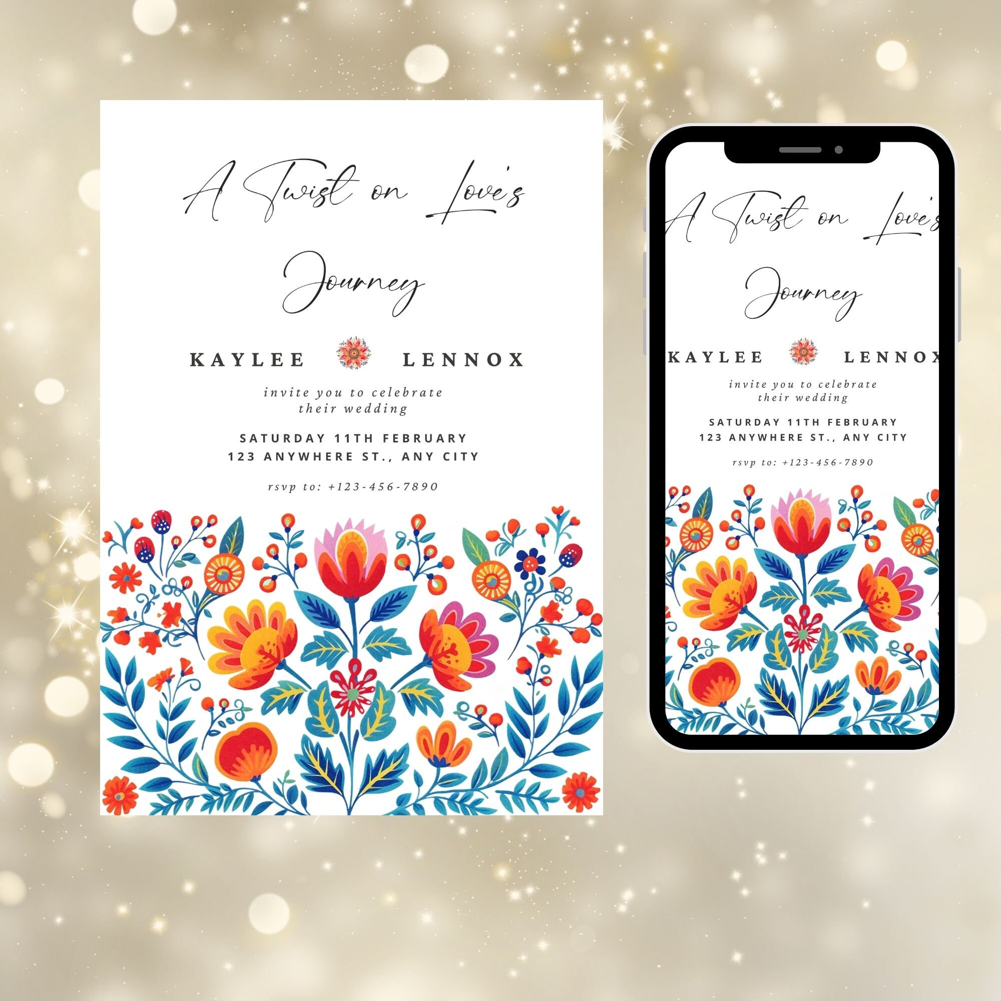 Mexican Fiesta Wedding Invitation, Floral Bridal Shower Invite, Spring ...