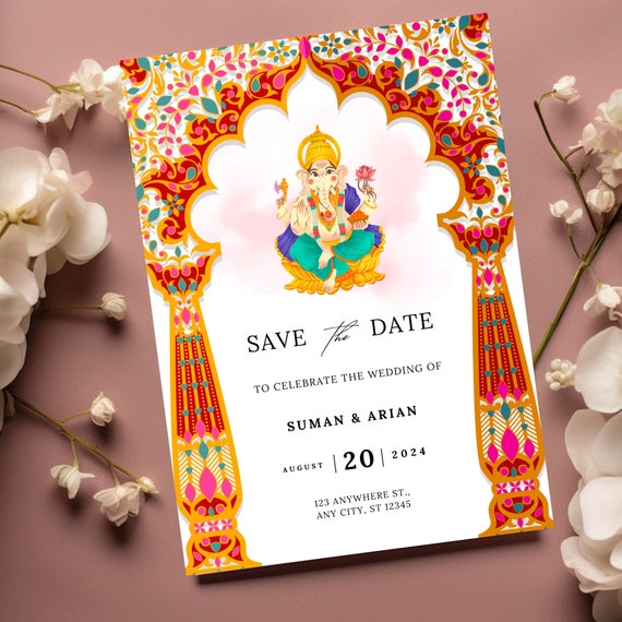 Indian Marathi Wedding Invitation Template Hindu Wedding Reception Invitation Save the Date Haldi Bidai Dholki Invite Ganesha Invite Etsy