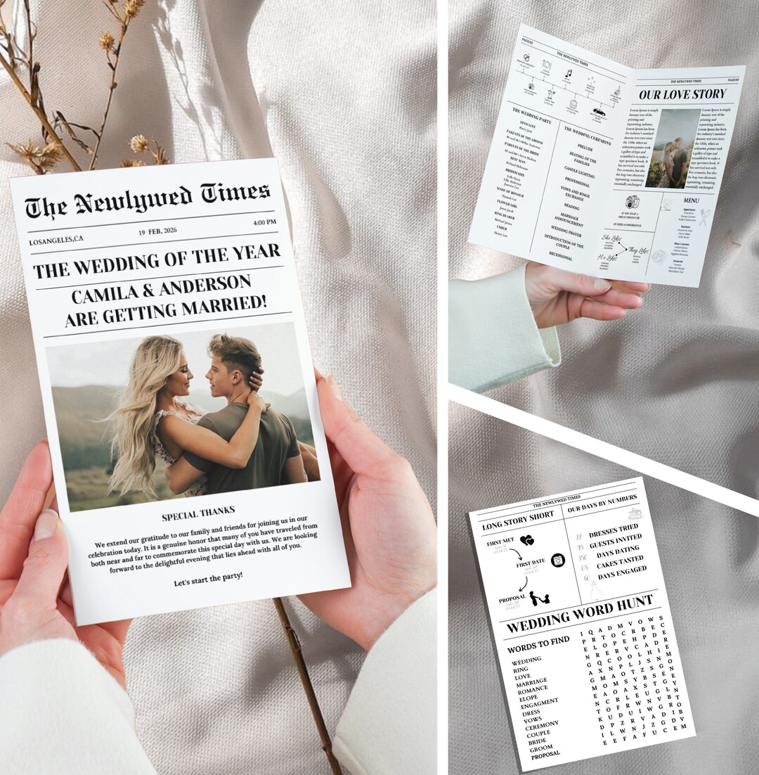Newspaper Wedding Program With Timeline, Editable Wedding Newspaper ...