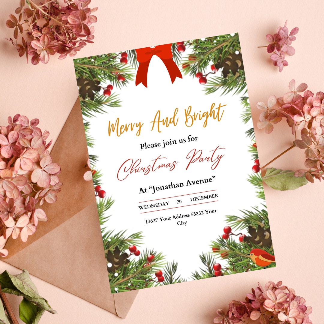 Editable Christmas Party Invitation Template, Printable Christmas Party ...