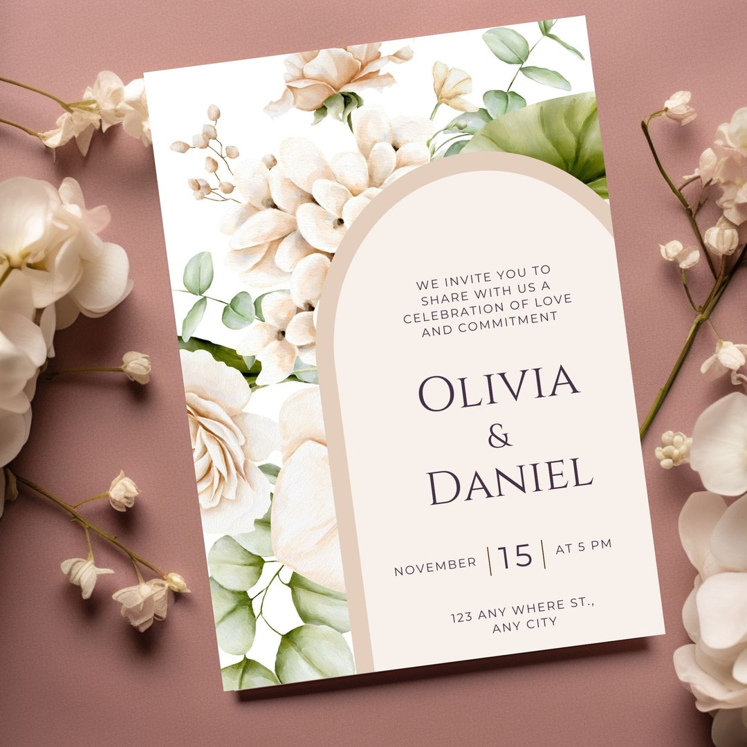 Boho Wedding Invitation Template, Modern Wedding Invite Greenery ...