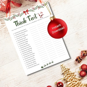 Printable Christmas Think Fast Game, Fun Christmas Game, Christmas ...