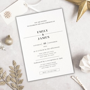 Civil Wedding Invitation Template, Minimalist Modern City Hall Wedding ...