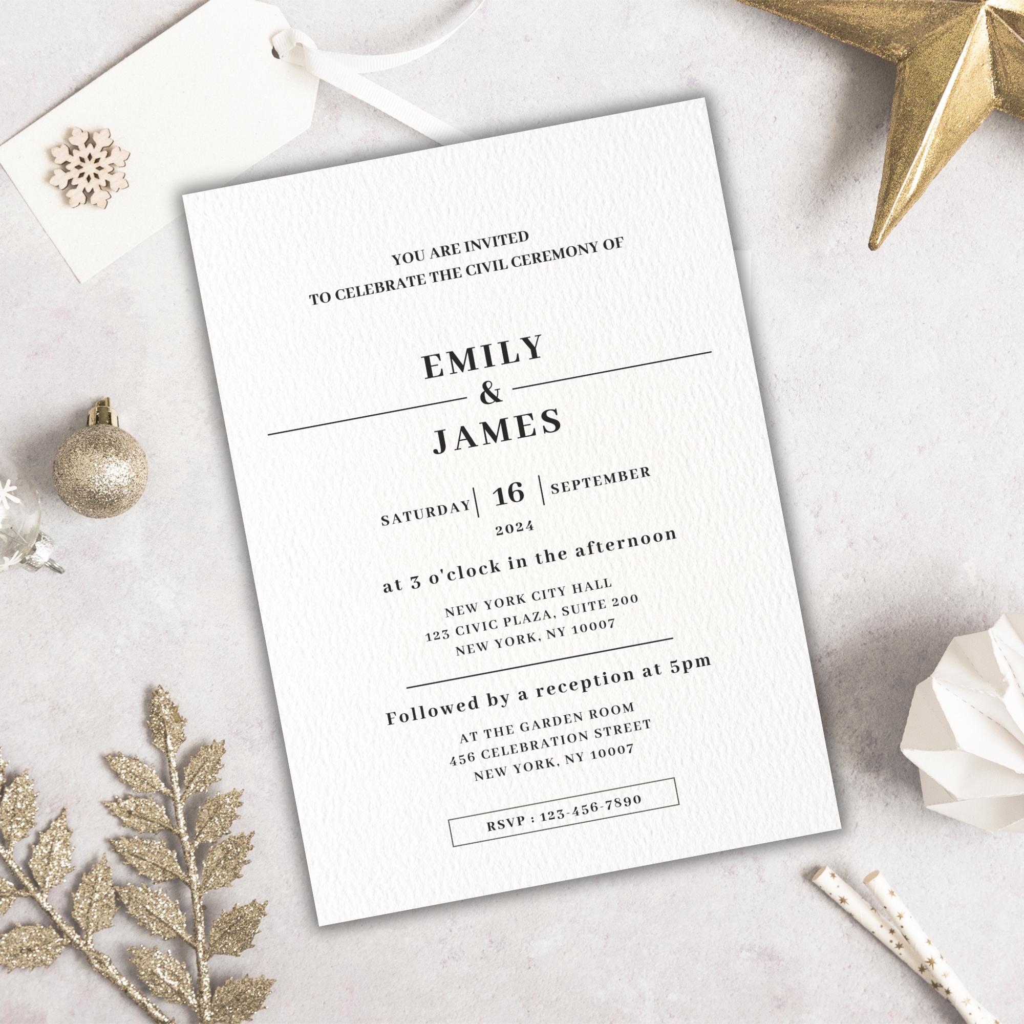 Civil Wedding Invitation Template, Minimalist Modern City Hall Wedding ...