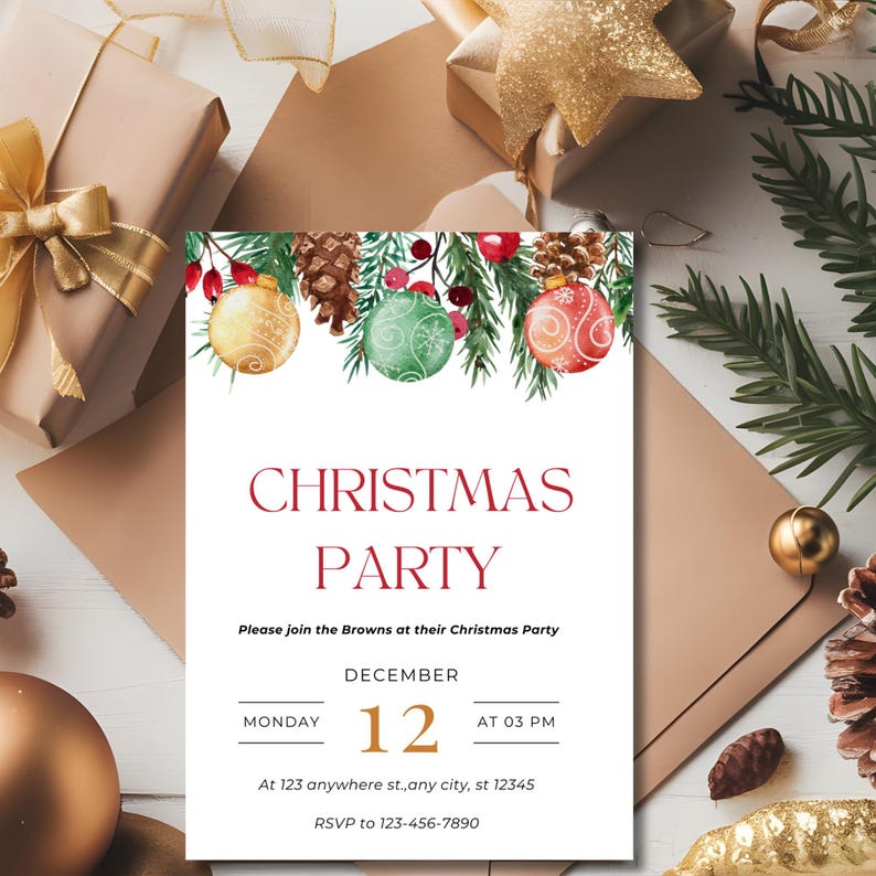 Editable Christmas Party Invitation Template, Printable Christmas Party ...
