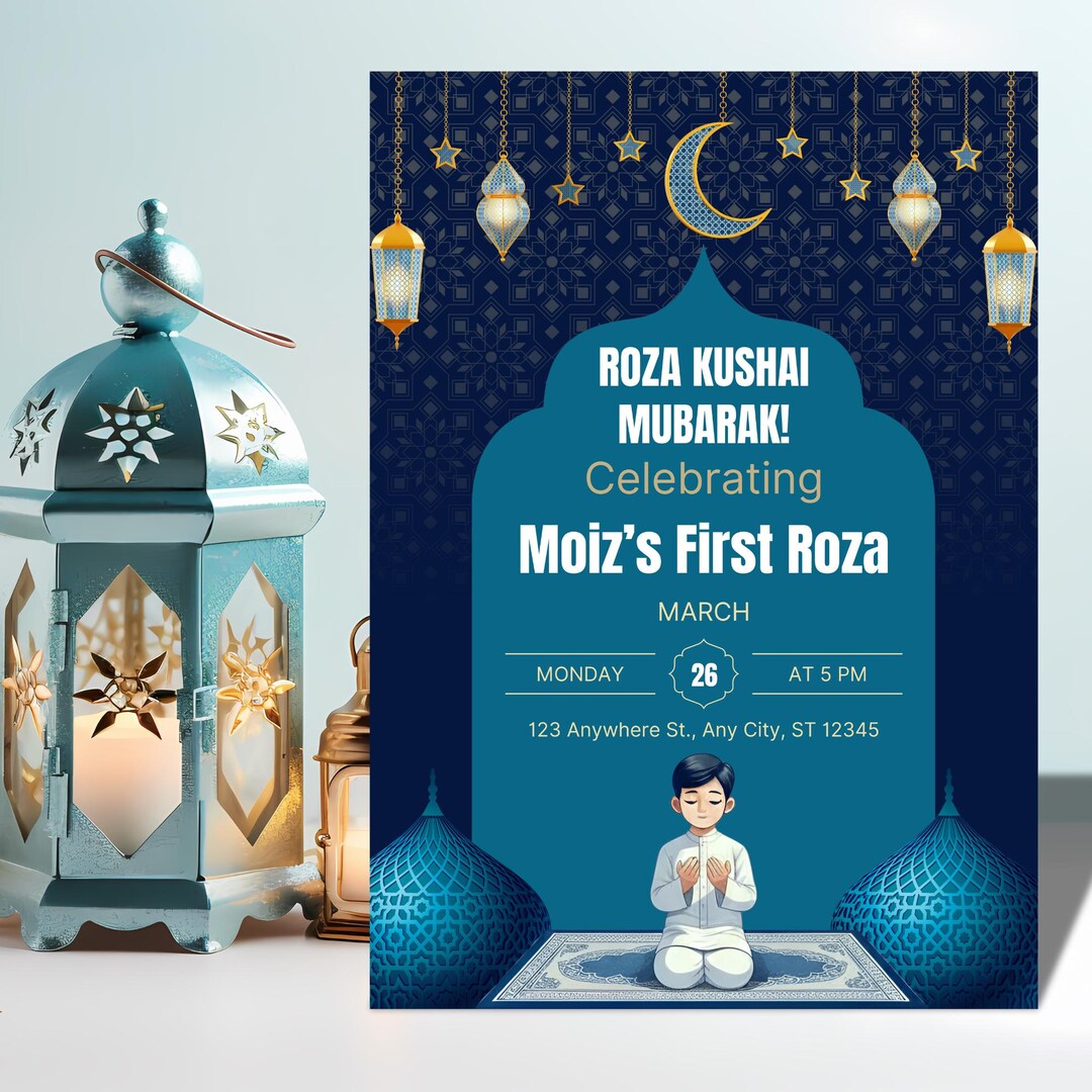 Roza Kushai Invitation Template, First Roza Ramadan Invite for Boy ...