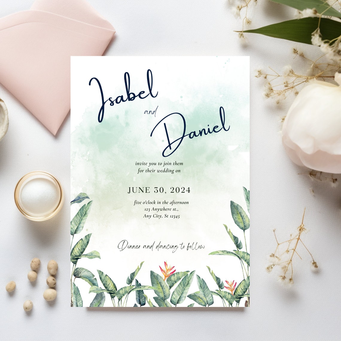 Palm Tree Wedding Invitation, Tropical Wedding Shower Invitation ...
