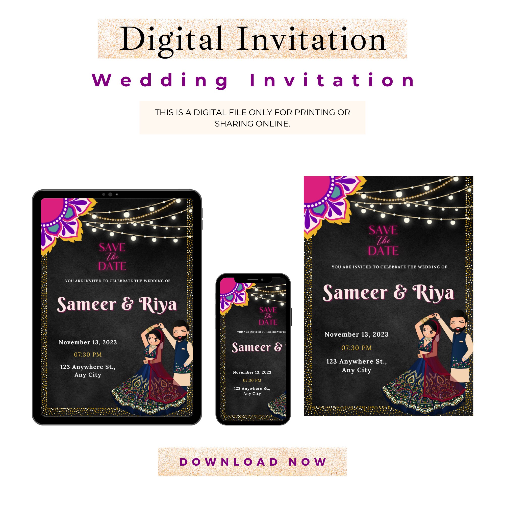 Indian Wedding Invitation Card, Punjabi Wedding Invitation, Save the ...