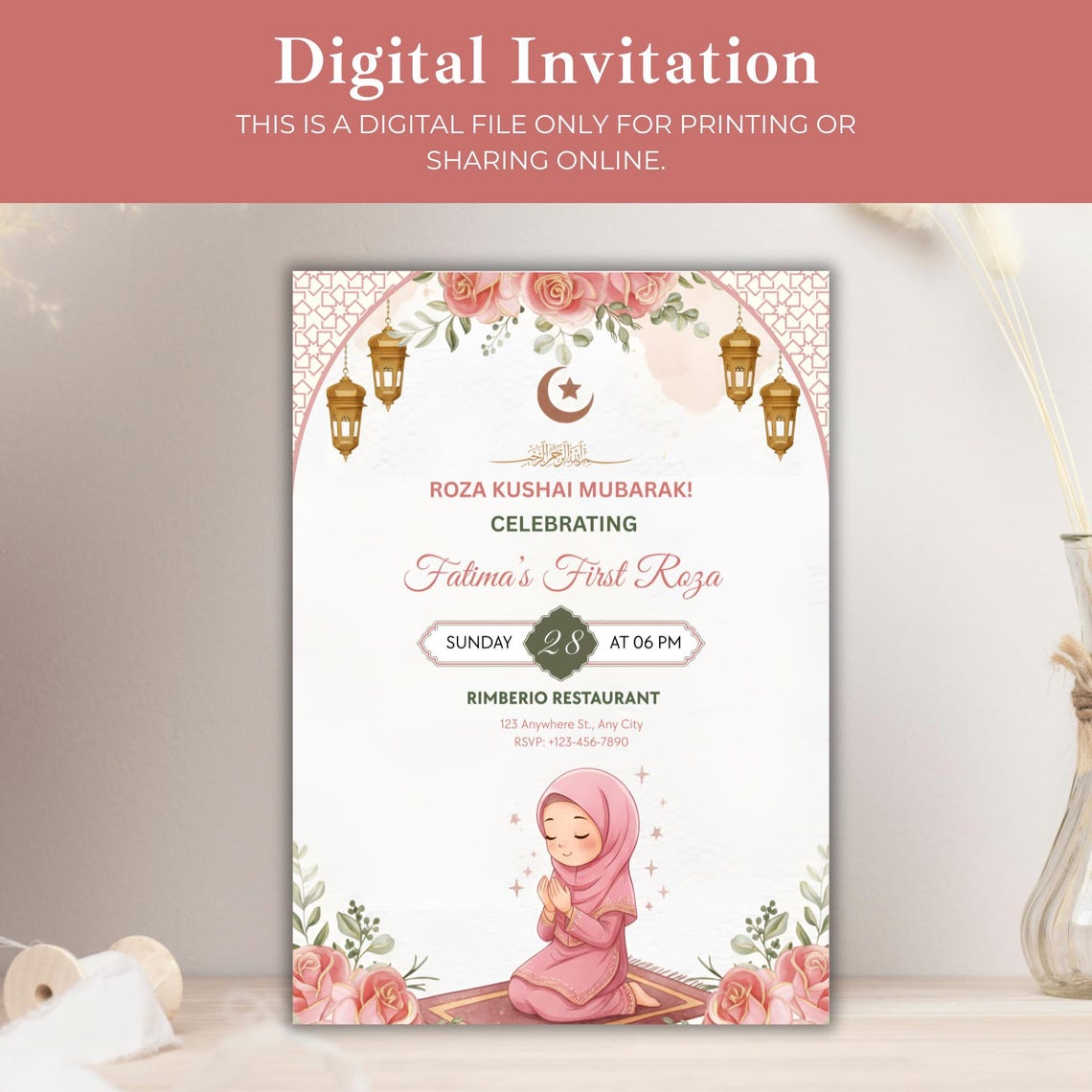 Roza Kushai Invitation, First Roza Celebration Invite, Editable Ramadan ...