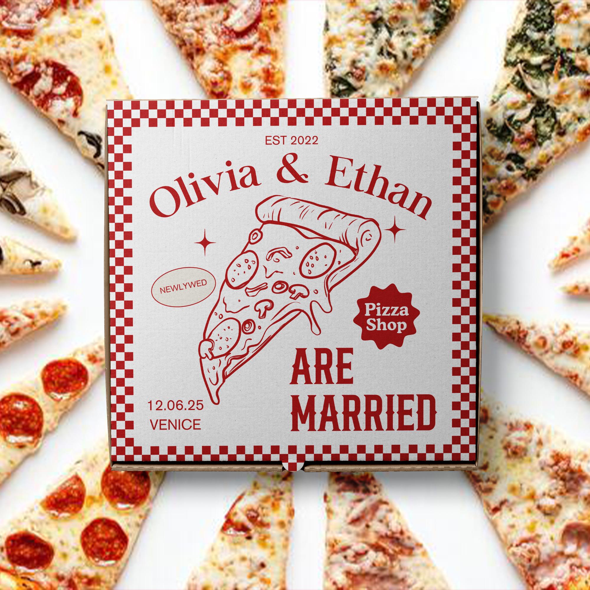 Wedding Pizza Box Template | Customizable Pizza Box Design | Rehearsal ...