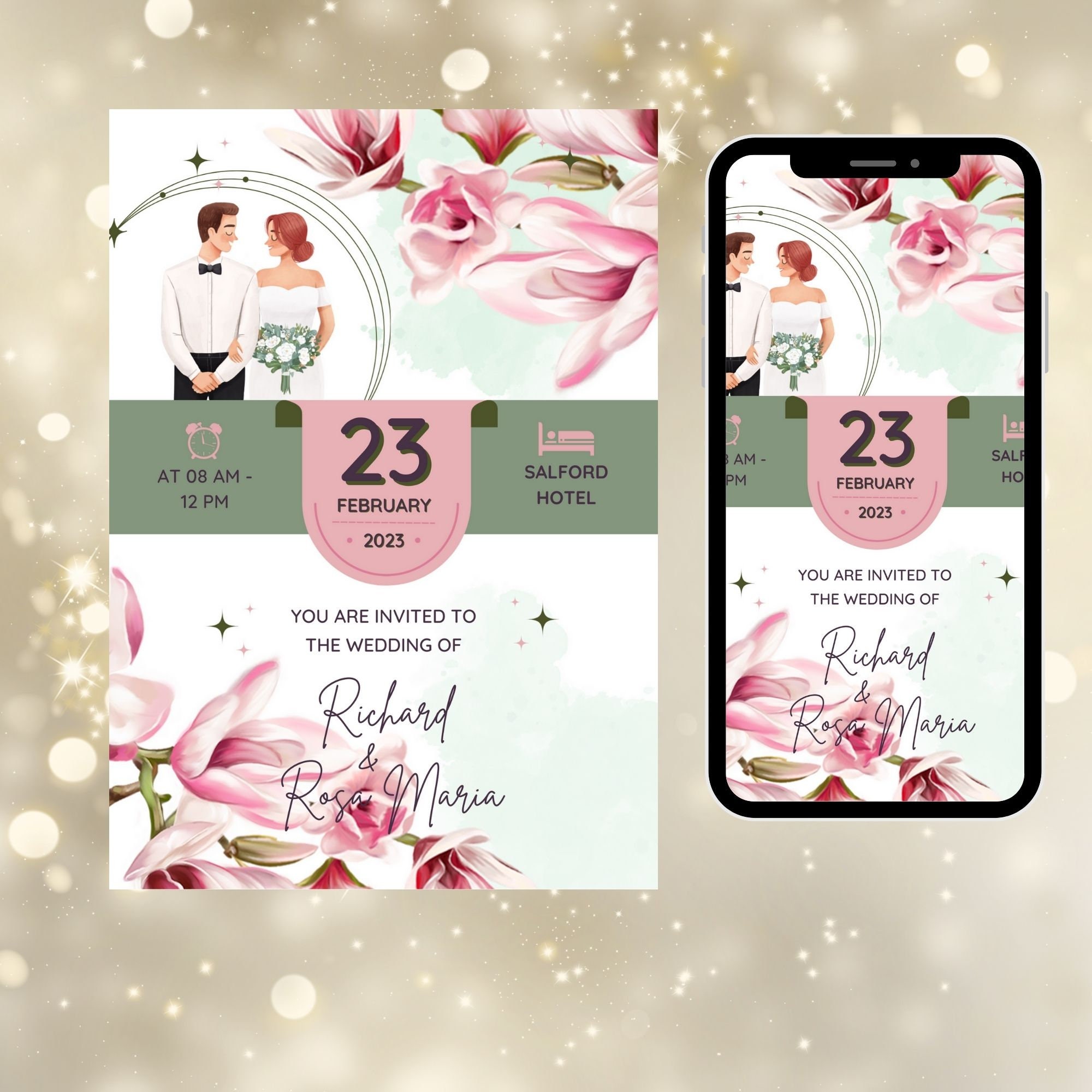 Editable Southern Wedding Invitation Template Magnolia Pink Vintage ...