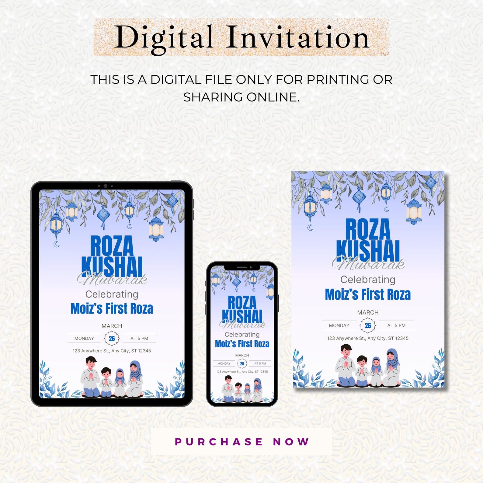 Roza Kushai Celebration Invitation, First Fast Invitation, Roza Khushai Digital Card, First ...