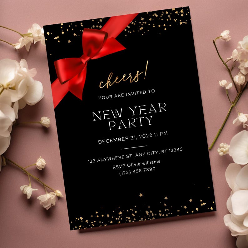 New Year Party Invitation Template, Editable New Year Celebration 2024 ...