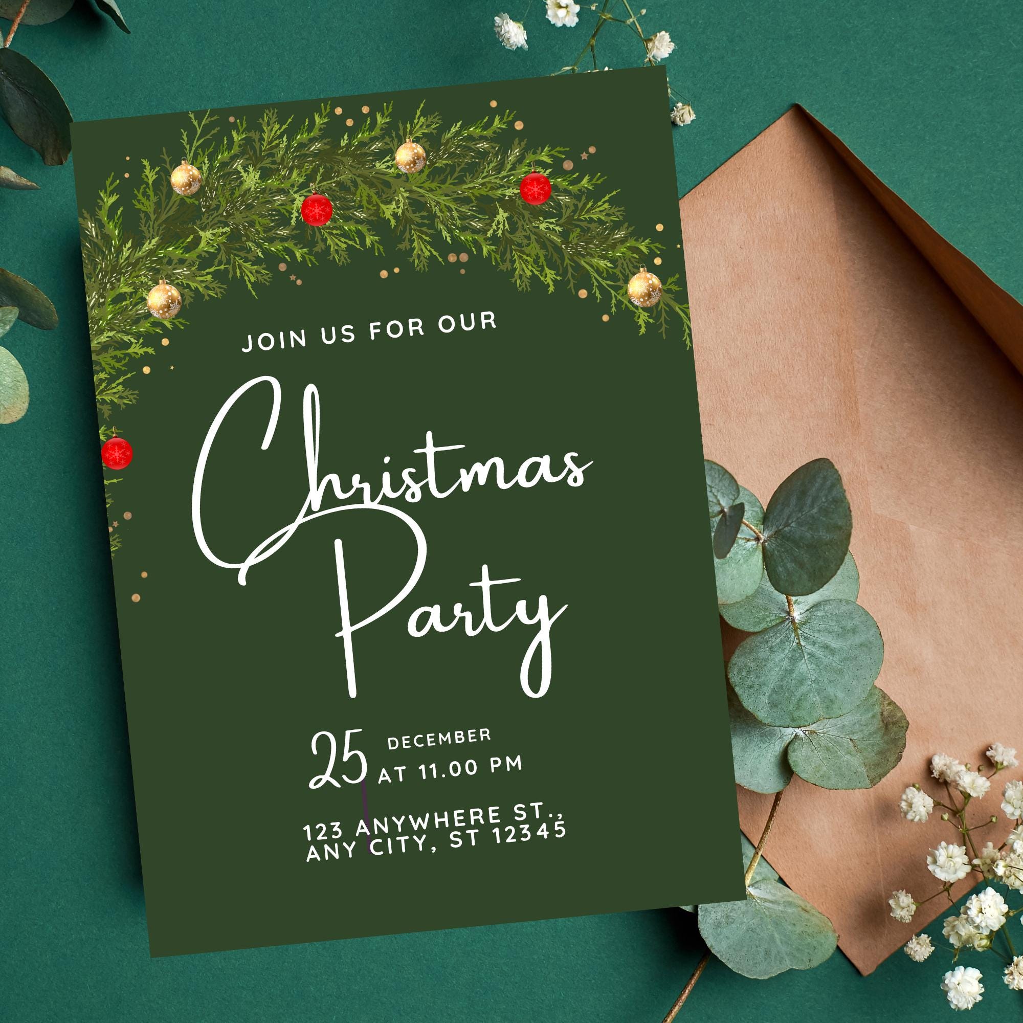 Editable Christmas Party Invitation Template, Printable Christmas Party ...