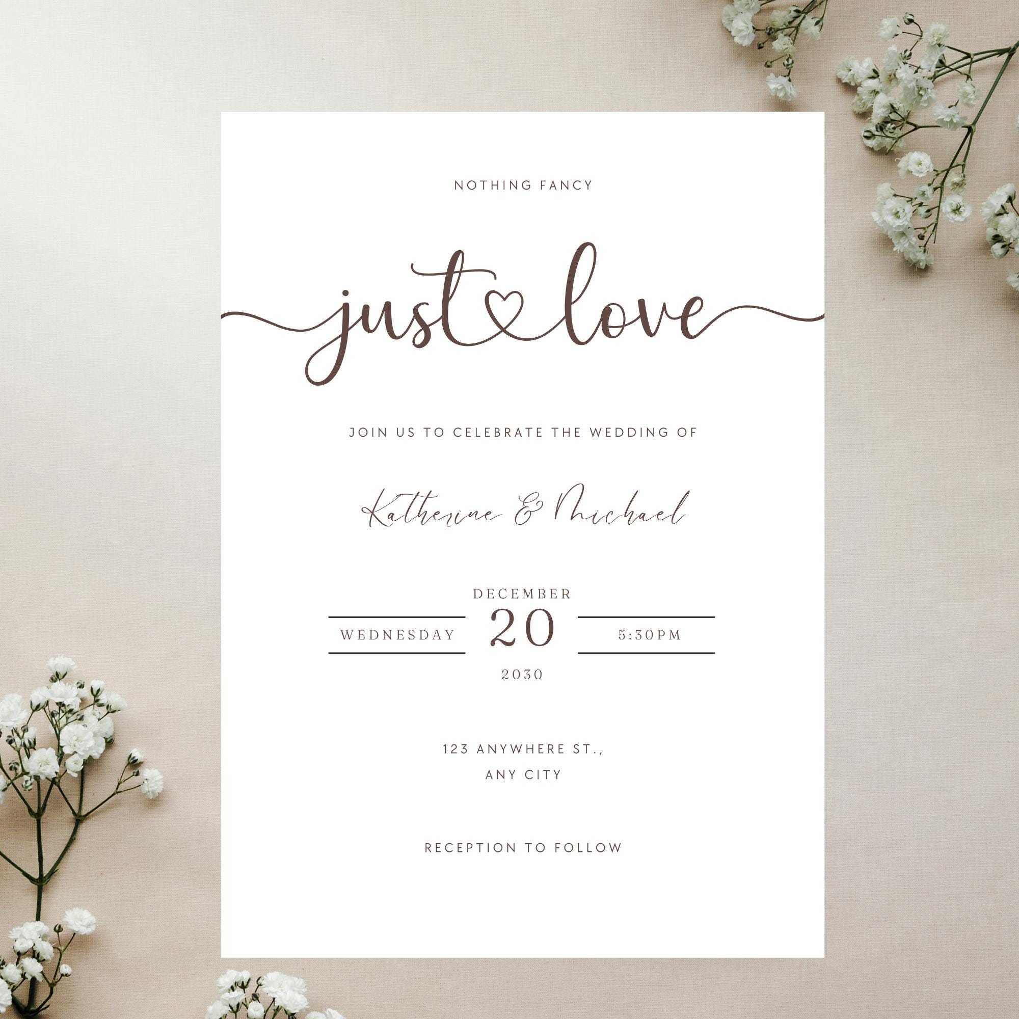 Nothing Fancy Just Love Invitation, Modern Intimate Ceremony Invite ...