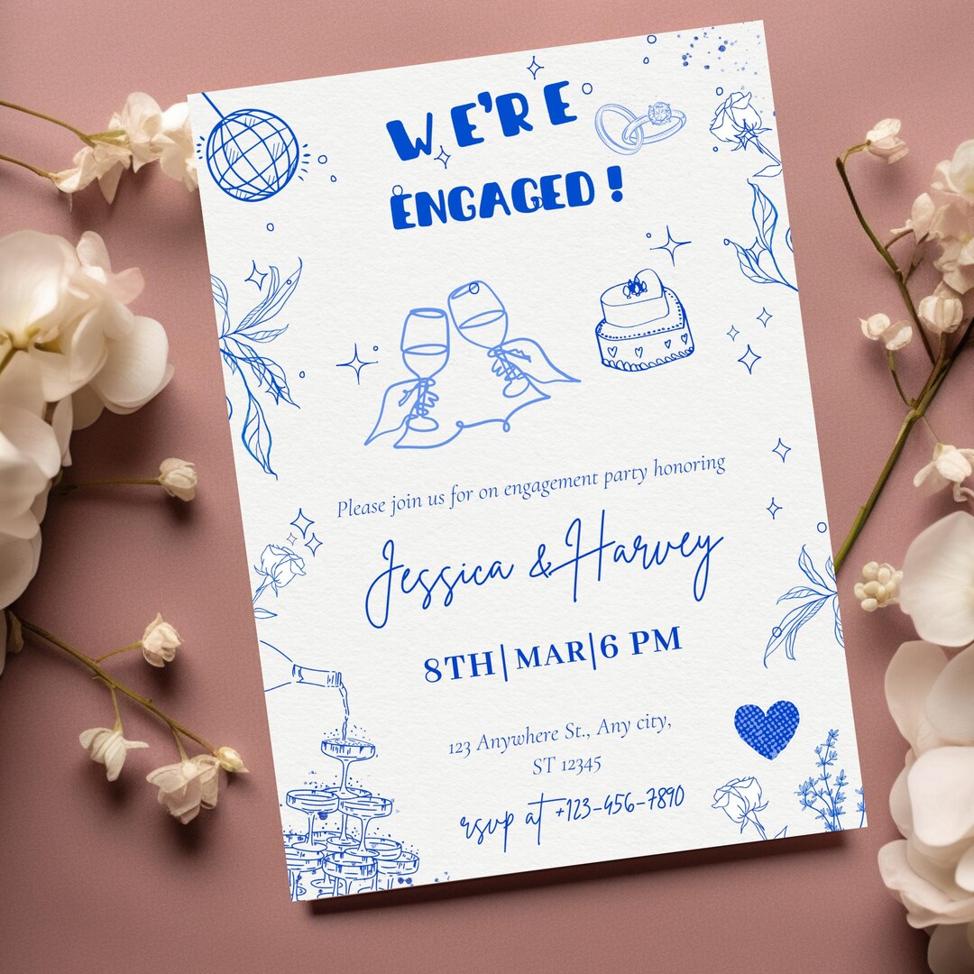 Hand Drawn Engagement Party Invitation Template Scribble Illustration ...