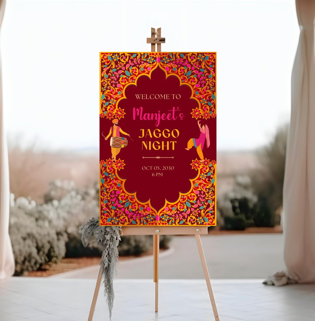 Jaggo Night Welcome Sign Printable Punjabi Wedding Welcome Sign Indian ...