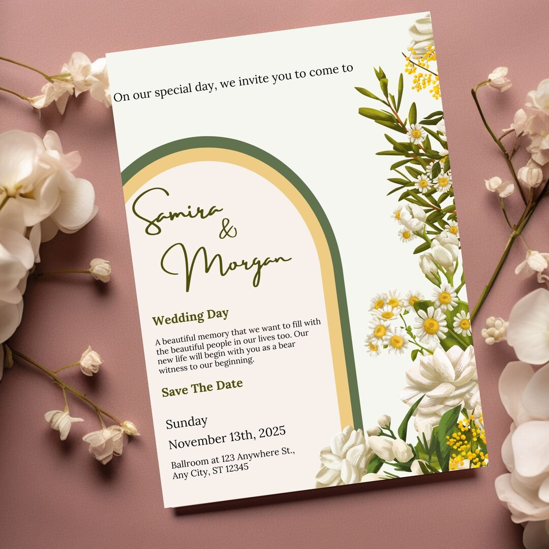 Southern Wedding Invitation, Magnolia Daisy Wedding Invite, Greenery ...