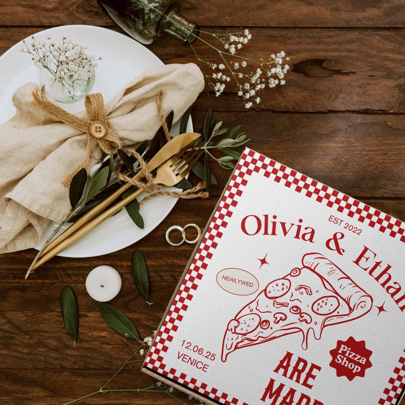 Wedding Pizza Box Template | Customizable Pizza Box Design | Rehearsal ...