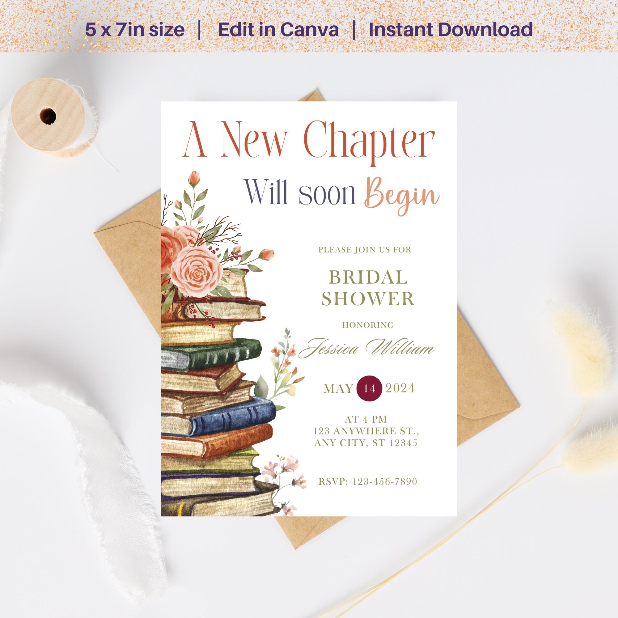 Book Themed Bridal Shower Invitation, A New Chapter Wedding Shower ...