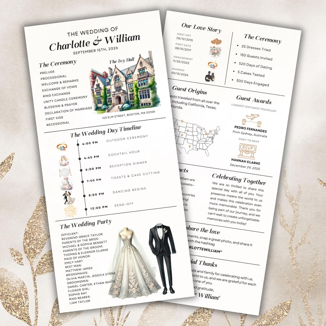 Church Wedding Ceremony Program, Infographic Wedding Program Template ...
