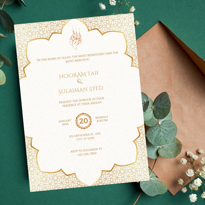 Editable Muslim Wedding Invitation Template Nikkah Walimah Shaadi ...