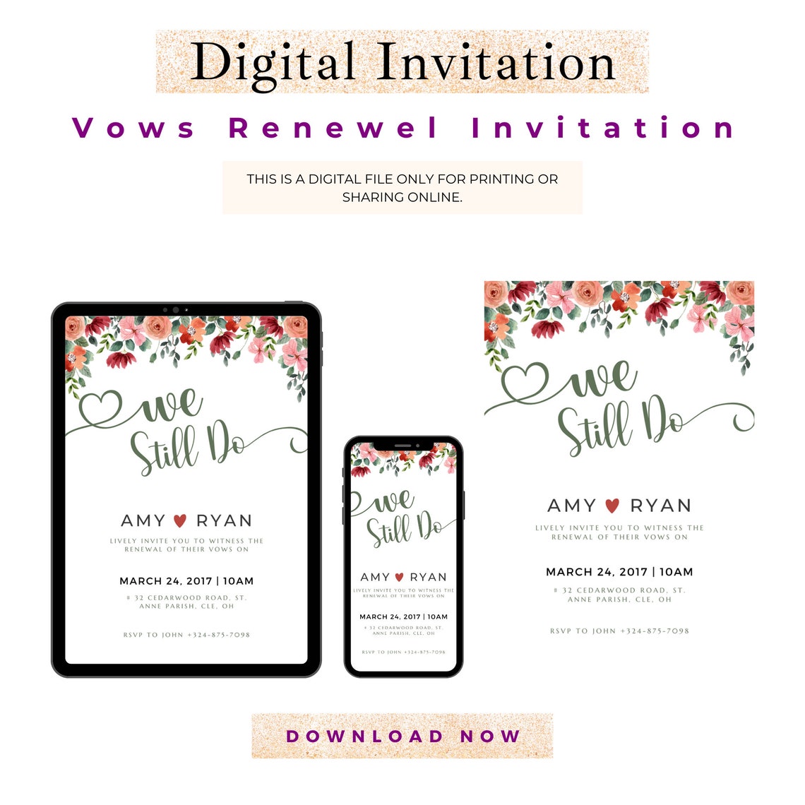 Editable Renewal of Vows Invitation Invitation Template Renew Vows ...