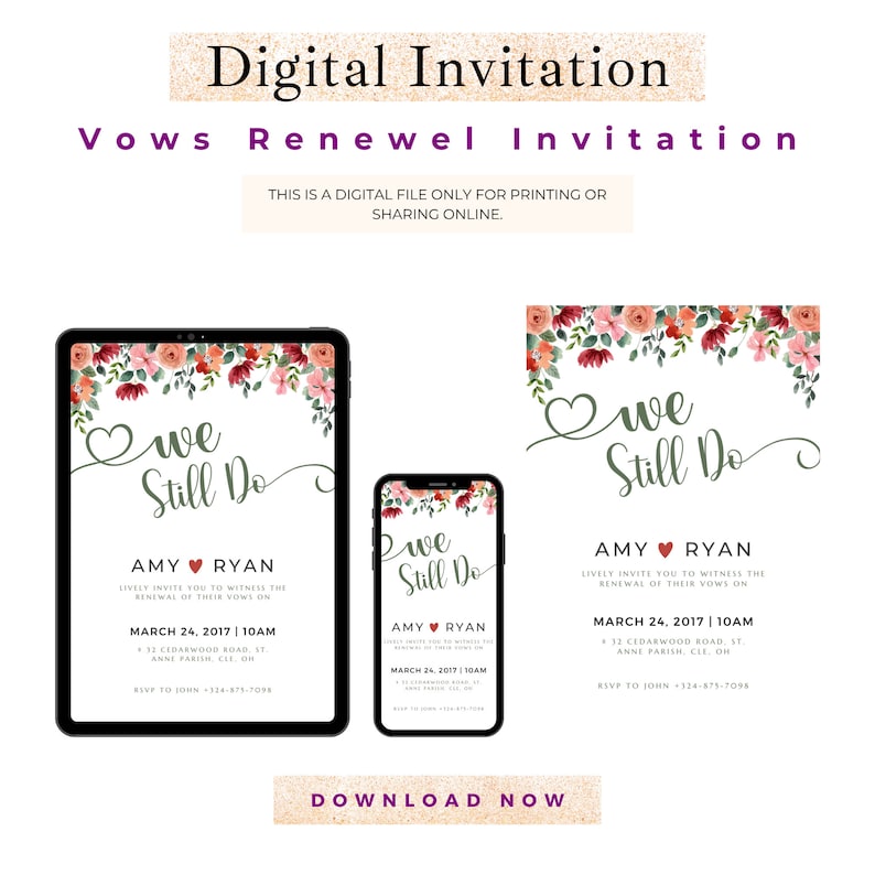 Editable Renewal of Vows Invitation Invitation Template Renew Vows ...
