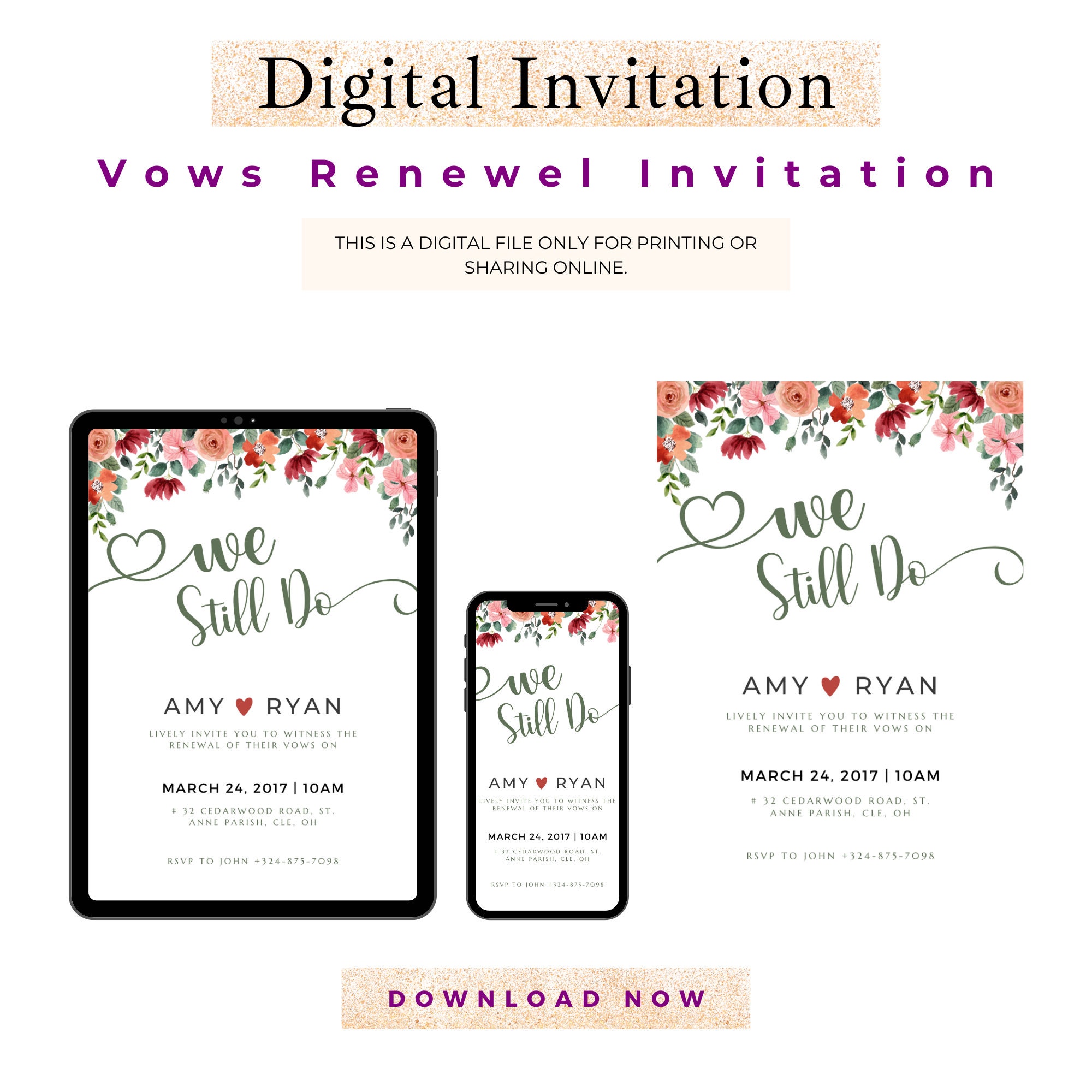 Editable Renewal of Vows Invitation Invitation Template Renew Vows ...