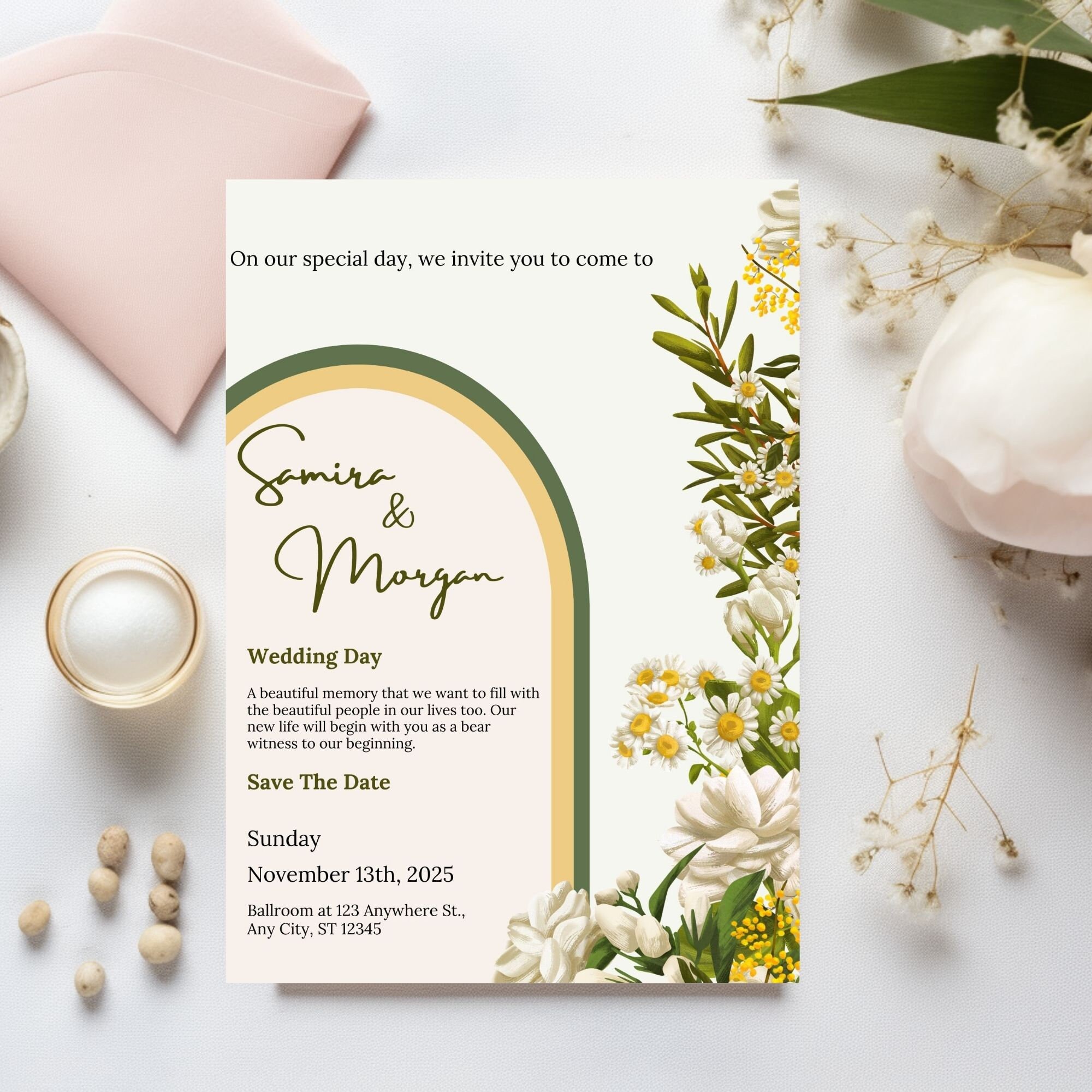 Southern Wedding Invitation, Magnolia Daisy Wedding Invite, Greenery ...