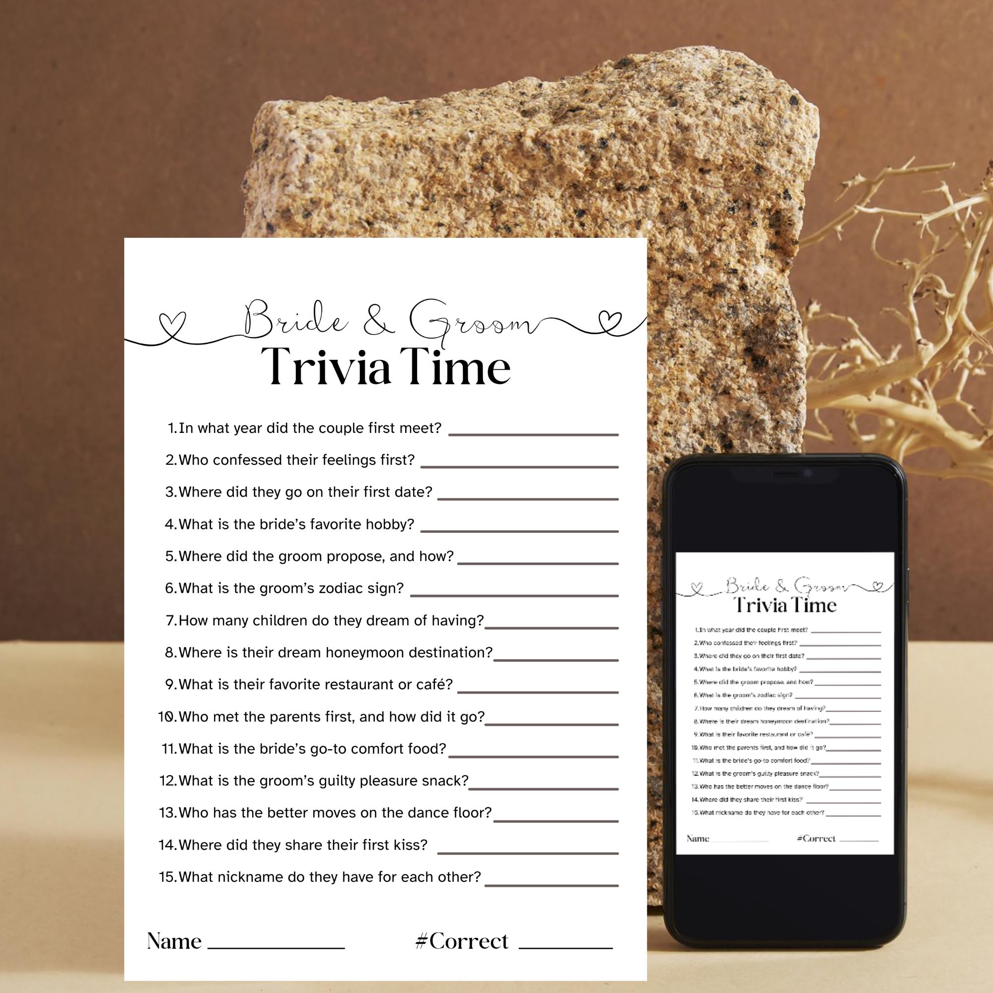 Trivia Game for Bride and Groom, Minimalist Bridal Shower Game, Who ...