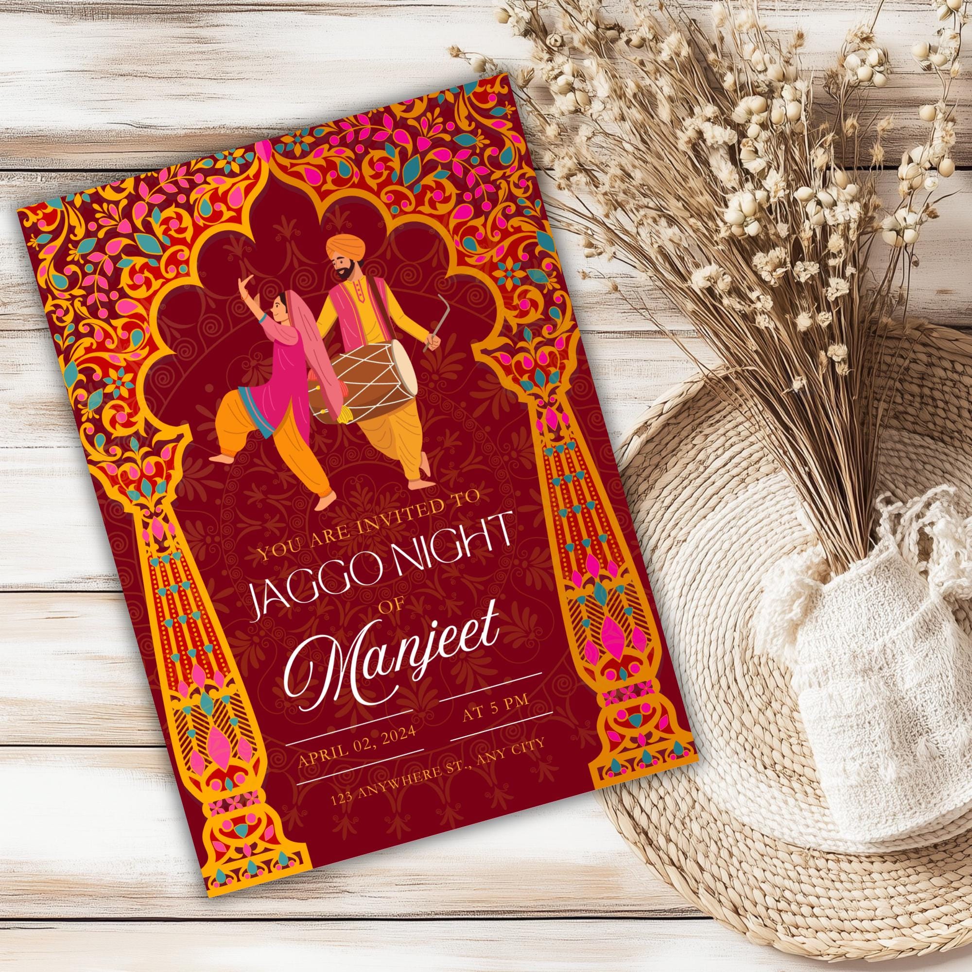 Jaggo Nights Indian Wedding Invitation Template, Punjabi Invitations ...
