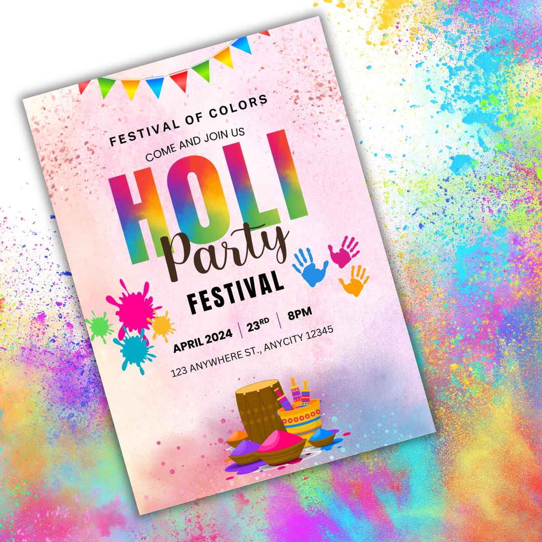 Editable Holi Invitation, Holi Festival Invites, Indian Punjabi ...