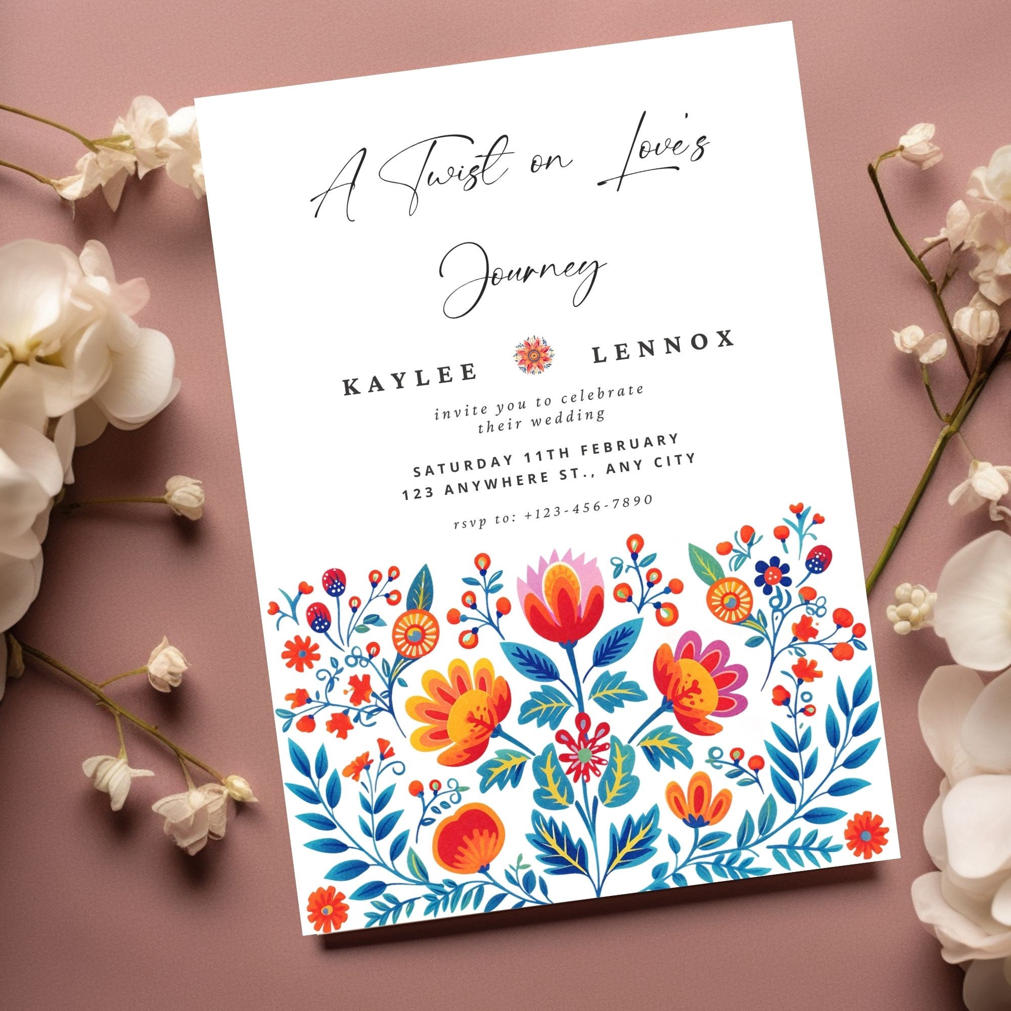 Mexican Fiesta Wedding Invitation, Floral Bridal Shower Invite, Spring ...
