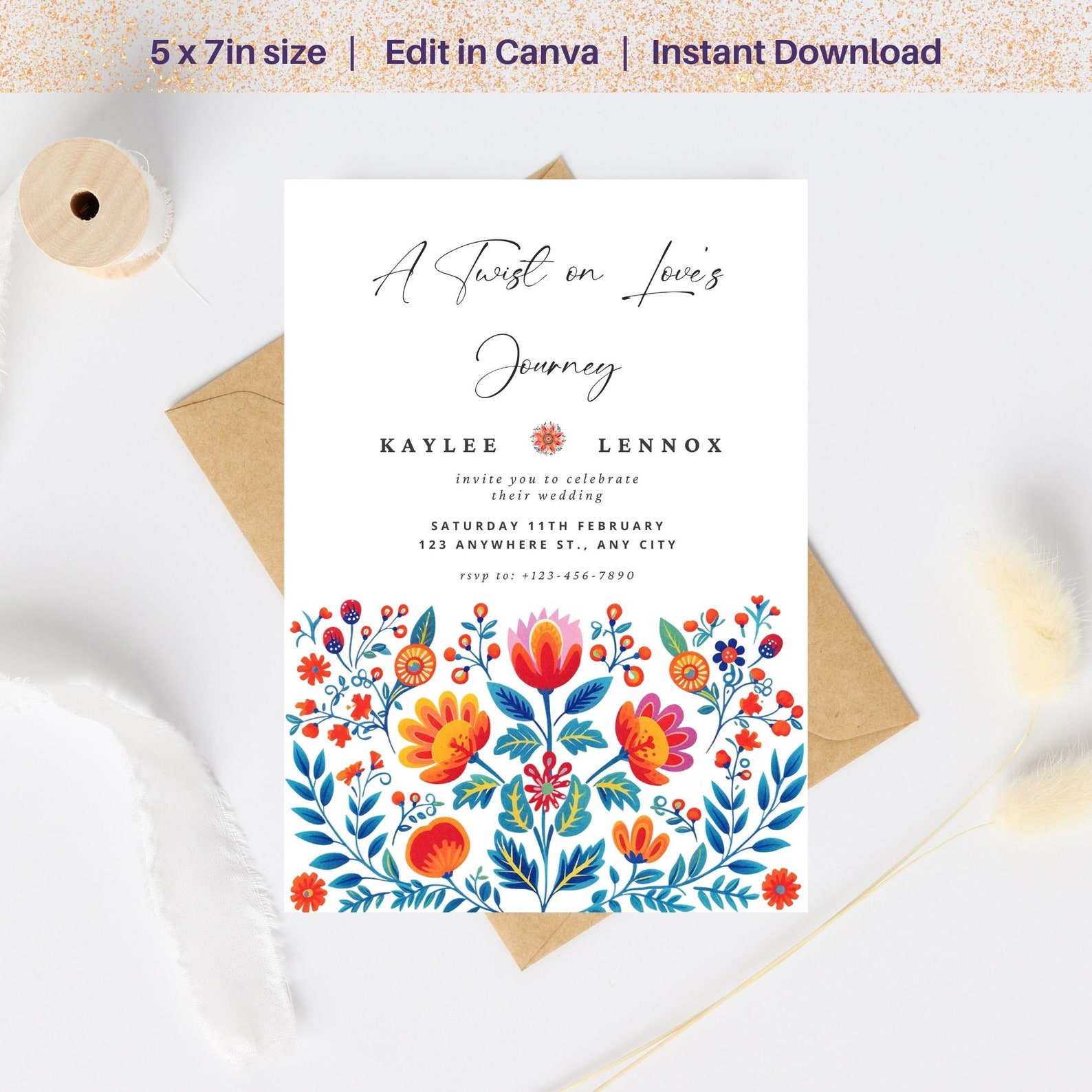 Mexican Fiesta Wedding Invitation, Floral Bridal Shower Invite, Spring ...