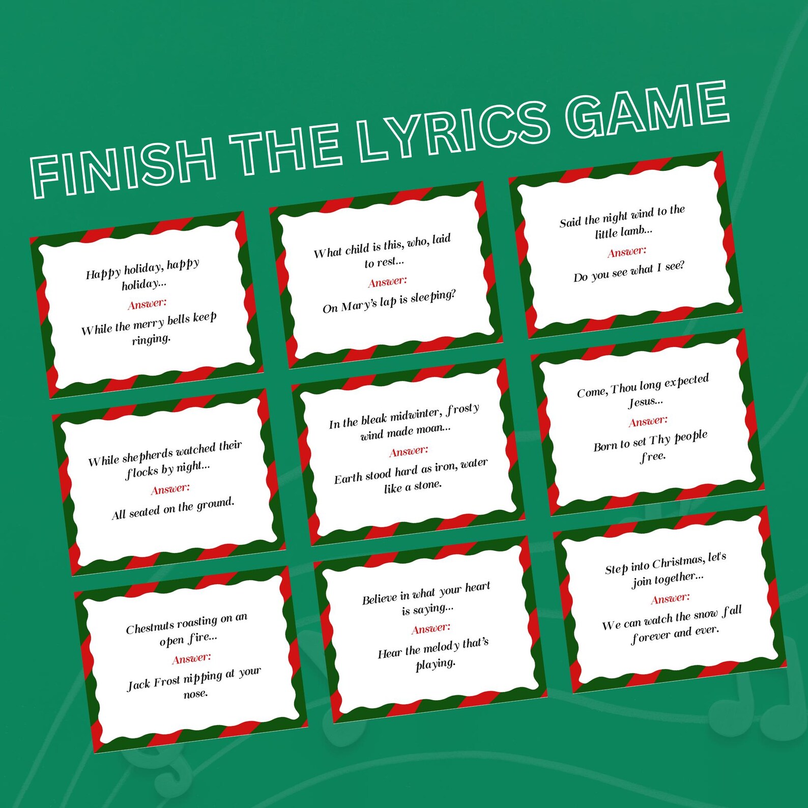 Christmas Finish the Lyrics Game, Christmas Carol Finish the Lyric Game ...
