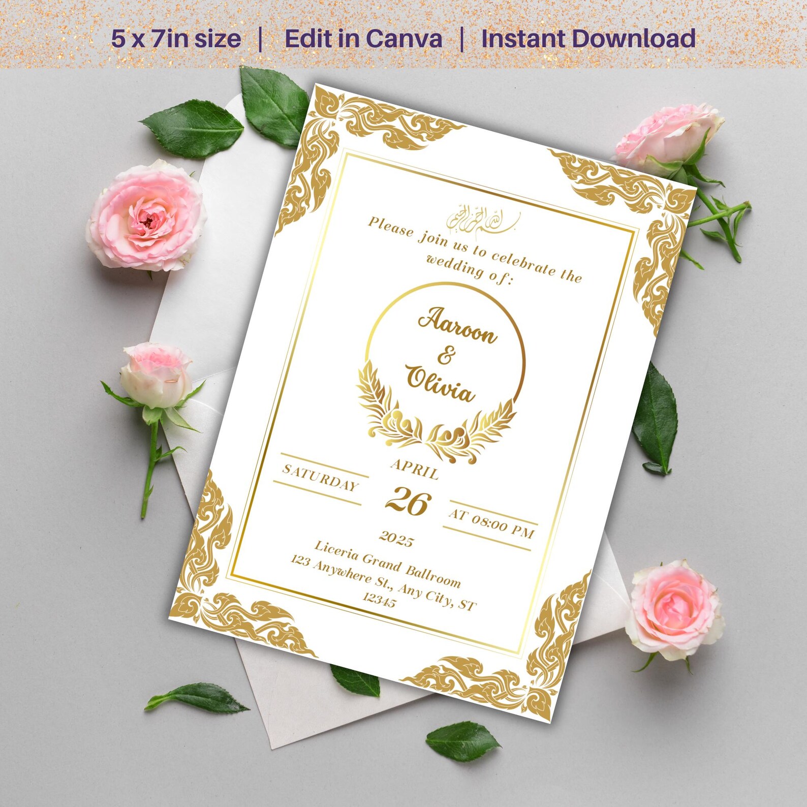 Editable Muslim Wedding Invitation Template, Muslim Wedding Invite ...