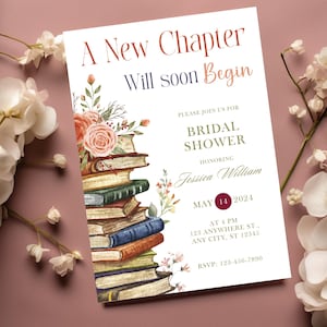 Book Themed Bridal Shower Invitation, A New Chapter Wedding Shower ...