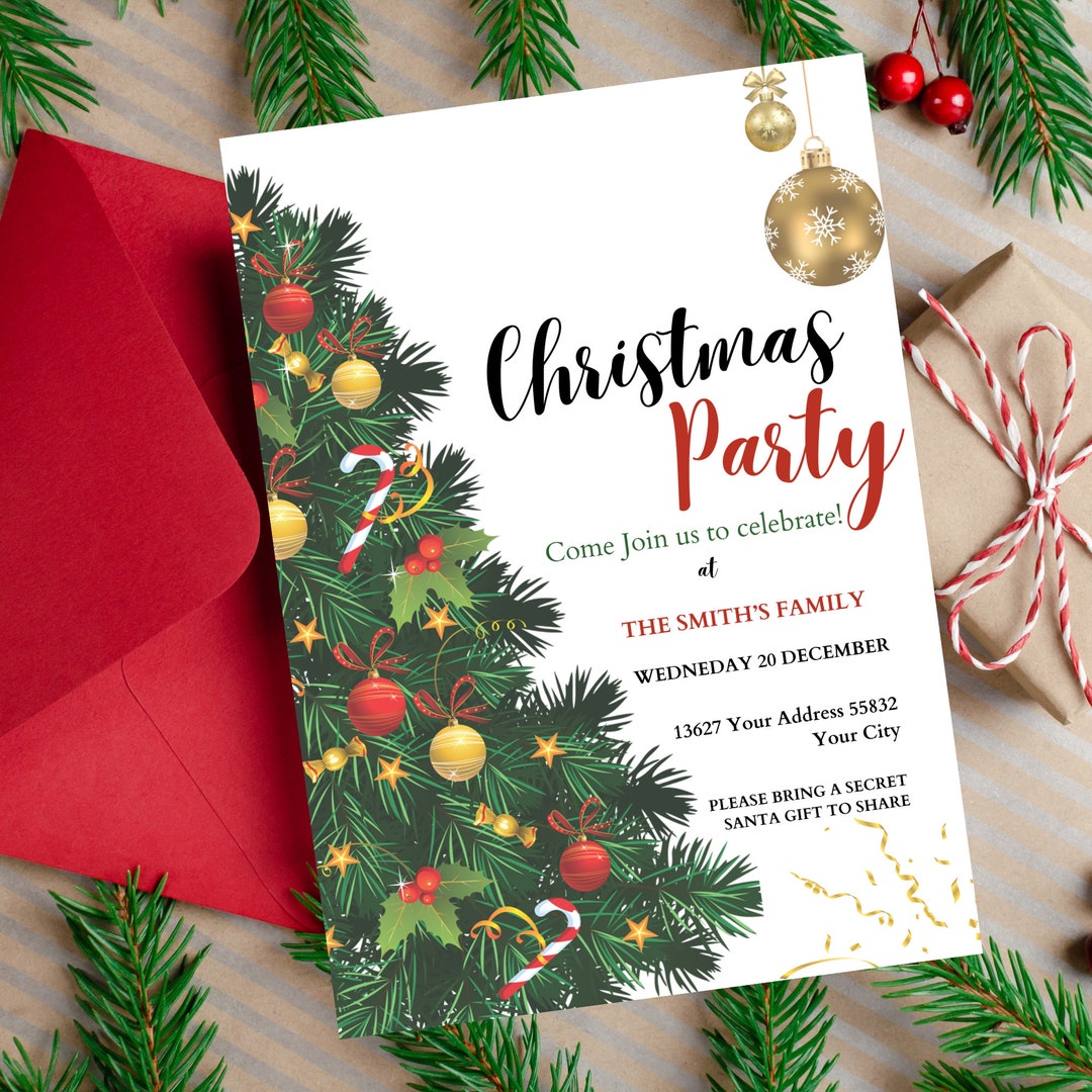 Editable Christmas Party Invitation Template, Printable Christmas Party ...