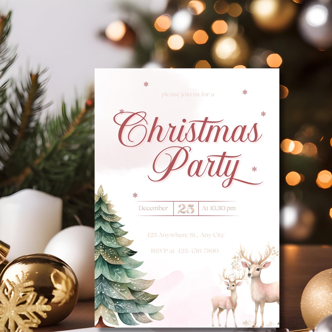 Editable Christmas Party Invitation Template, Printable Christmas Party ...