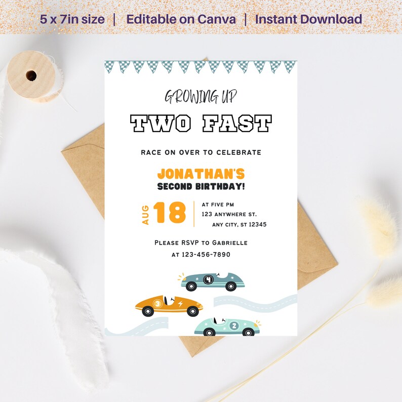 Cars Birthday Invitation Editable Kids Party Invite Printable Boys ...