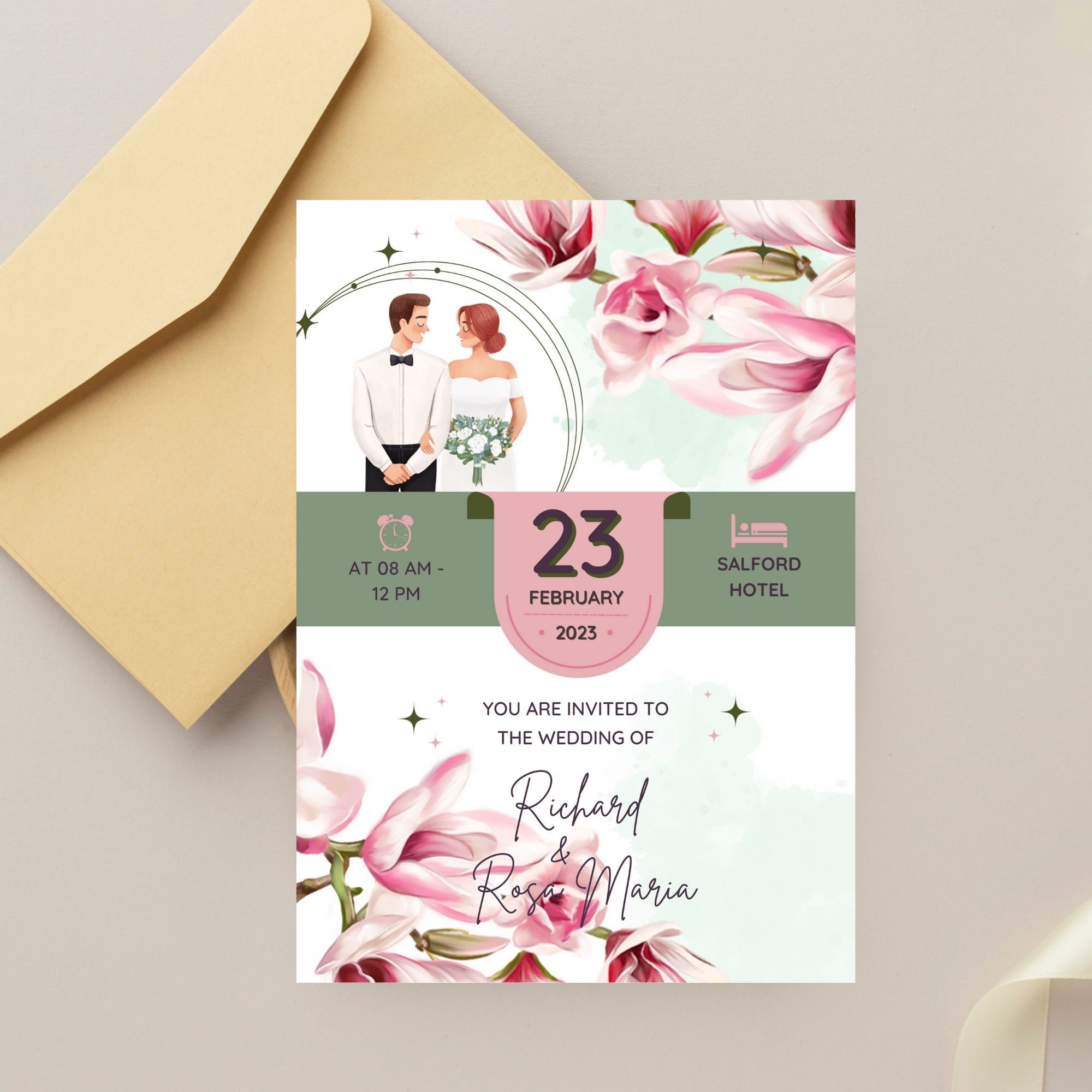 Editable Southern Wedding Invitation Template Magnolia Pink Vintage ...