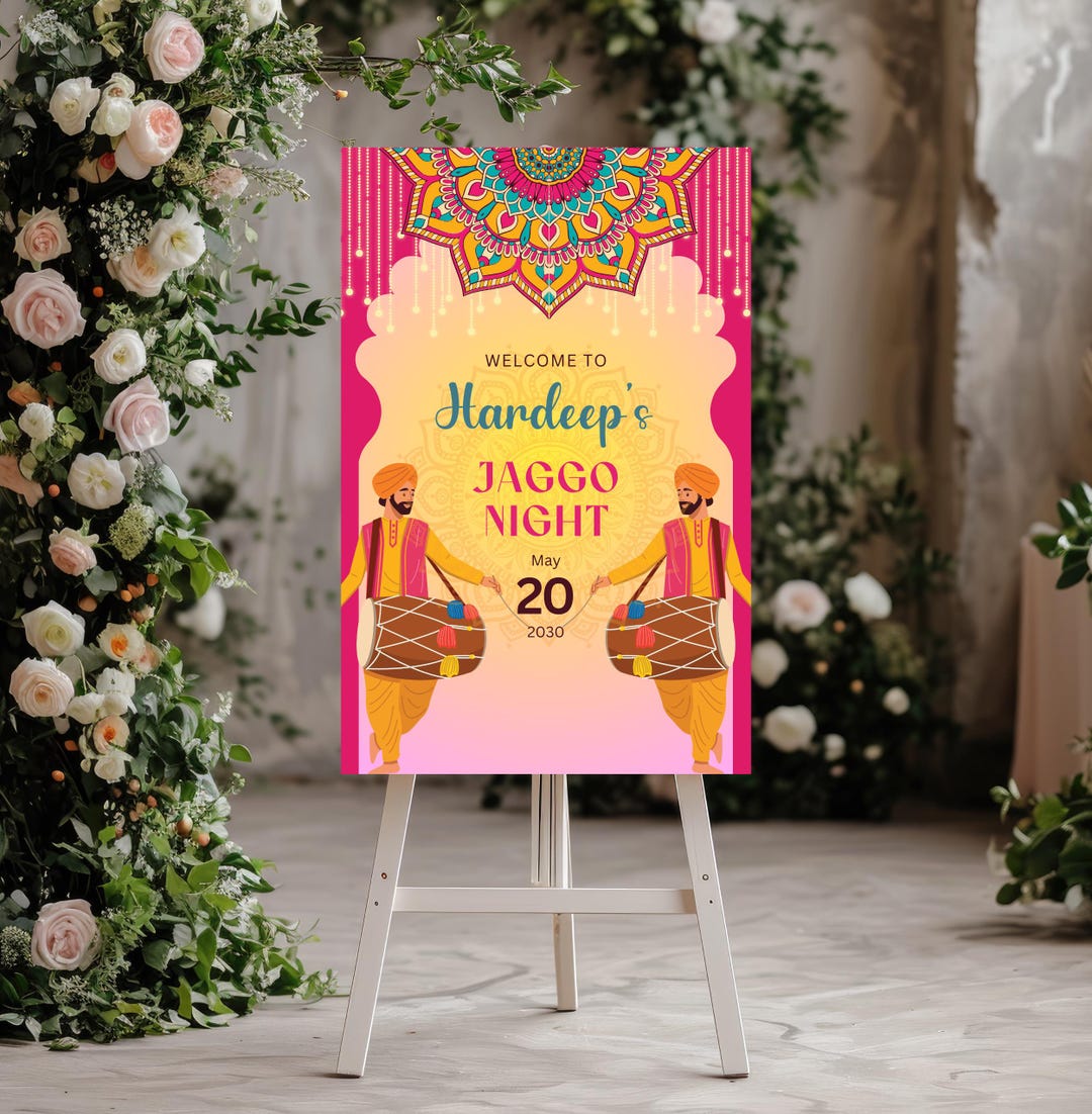 Jaggo Night Welcome Sign Printable Punjabi Wedding Welcome Sign Indian ...